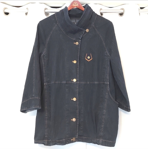Flair | Jackets & Coats | Flair Denim Jacket Cowl Collar Side Apron ...